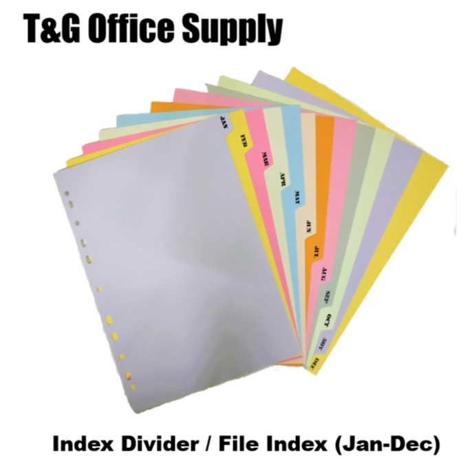 A4 Size Colour Index Divider / A4 Size File Index (JAN-DEC / 1-31 ...