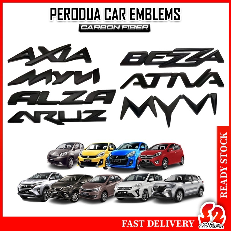 Matt Black Perodua Car logo Emblems For Perodua Myvi Ative Aruz Alza ...