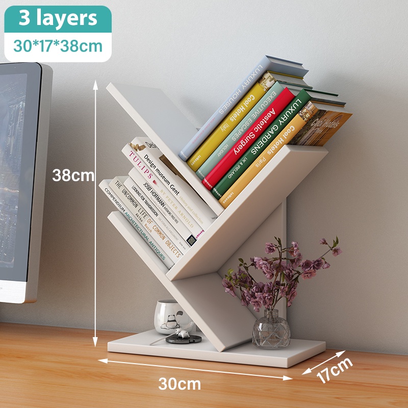 NILOR Tree-shaped bookshelf desktop Storage Rack simple shelf student ...