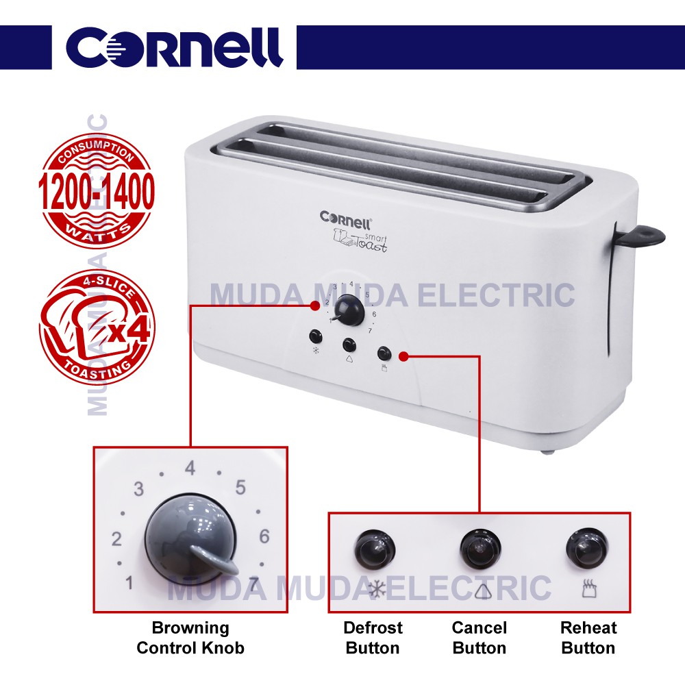 Cornell / Aiwa 4 Slice Pop-up Toaster CT-E481C / AT-40G | Shopee Malaysia