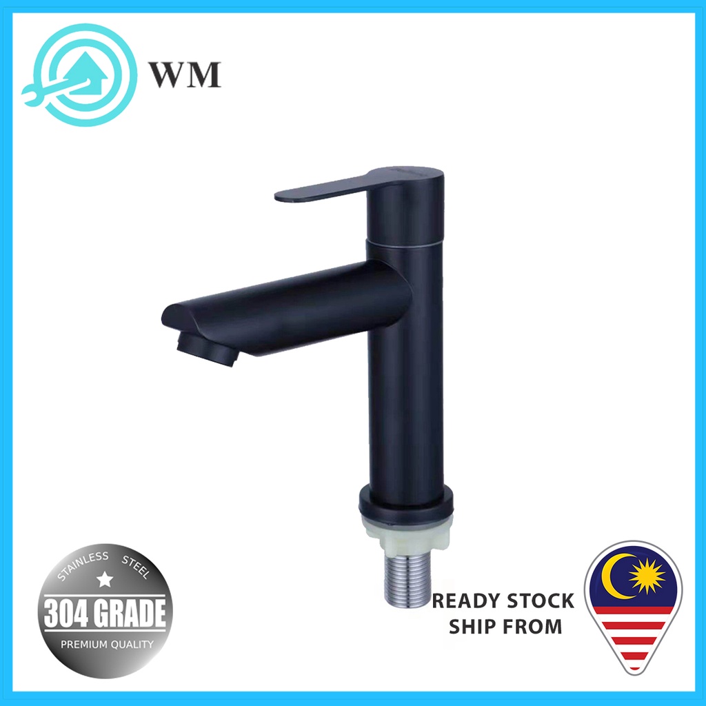 WM Bathroom Faucet Stainless Steel SUS 304 Basin Tap / Black / Kepala ...