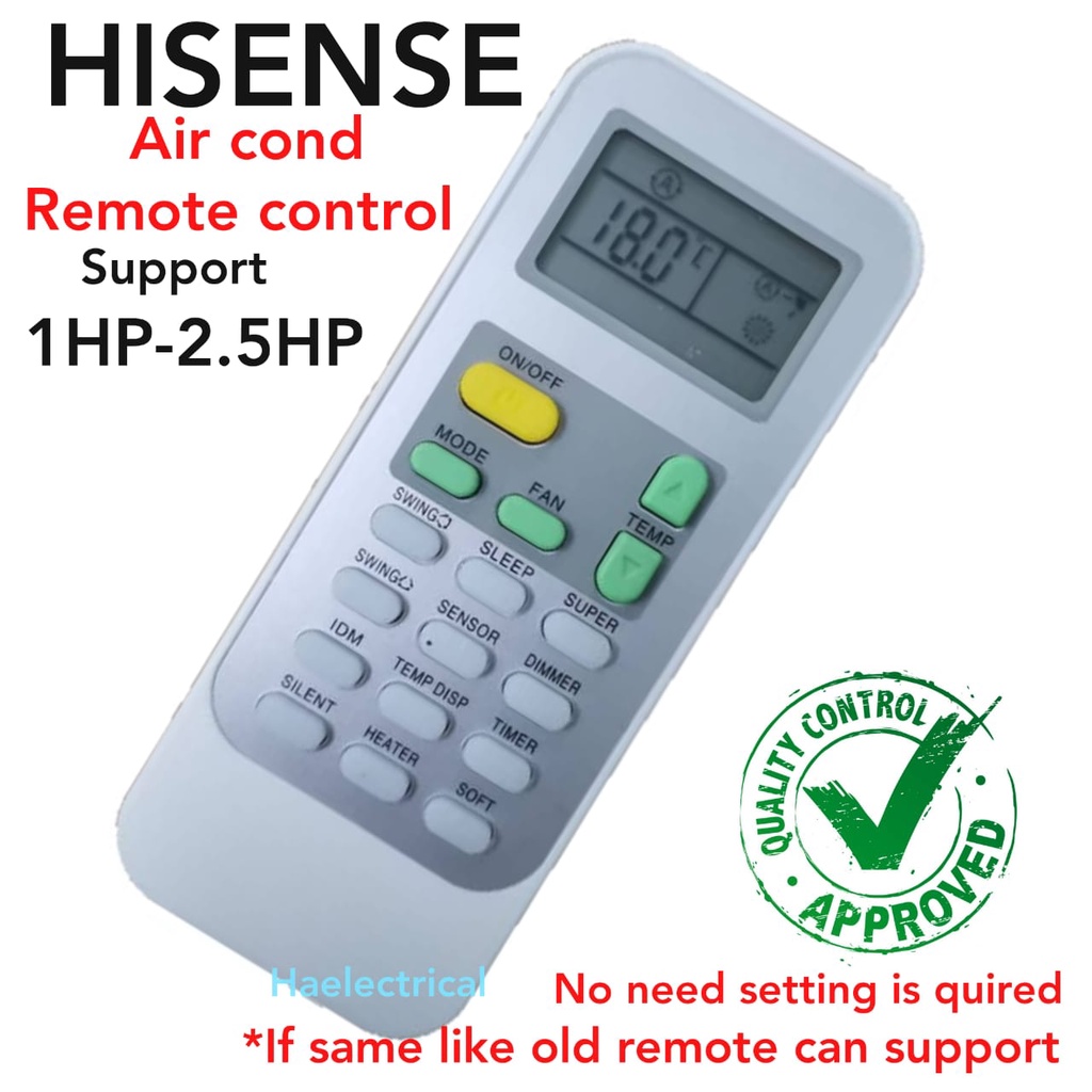 HISENSE Air Cond Remote Control For Replacement (1HP/ 1.5HP/ 2HP/ 2.5HP ...