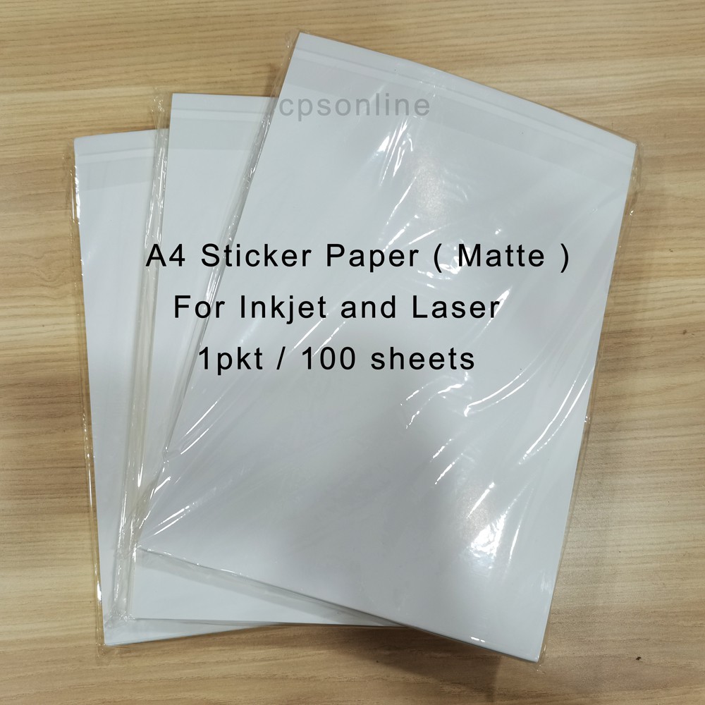 A4 Sticker Paper Matte for Inkjet & Laser Printing 100 sheets (100 ...