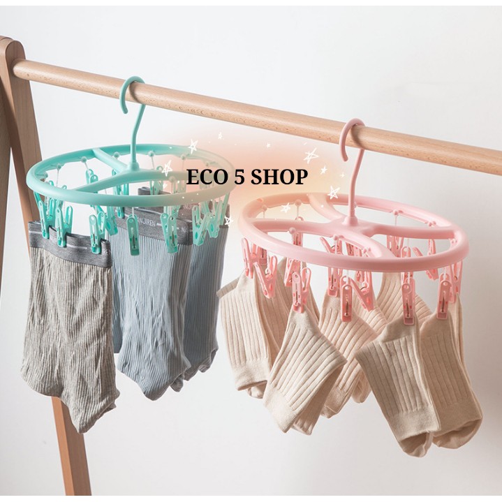 Clothes Hanger With 12 Clips Round Clothes Hanger 360'c /Socks Clothes ...