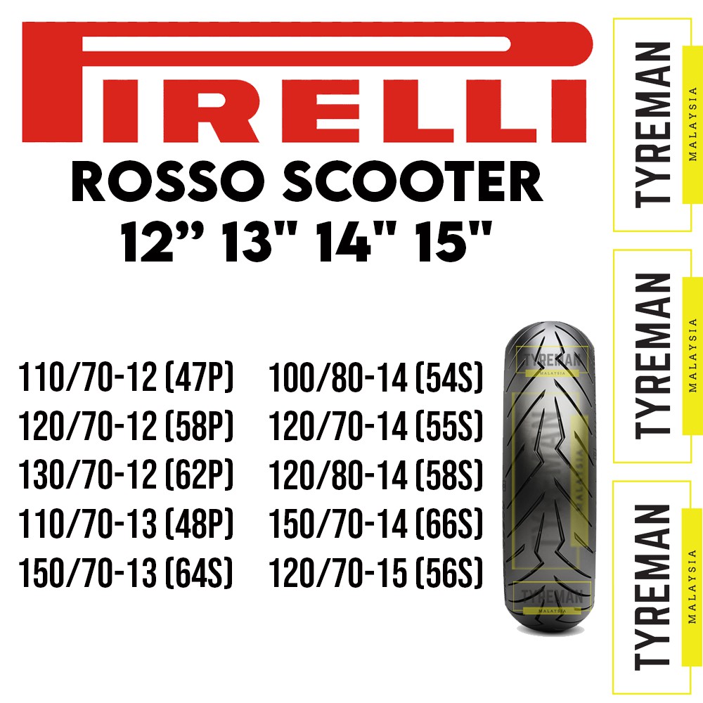 TAYAR SKUTER PIRELLI Diablo Rosso Scooter 12" 13" 14" 15" (Vespa ...