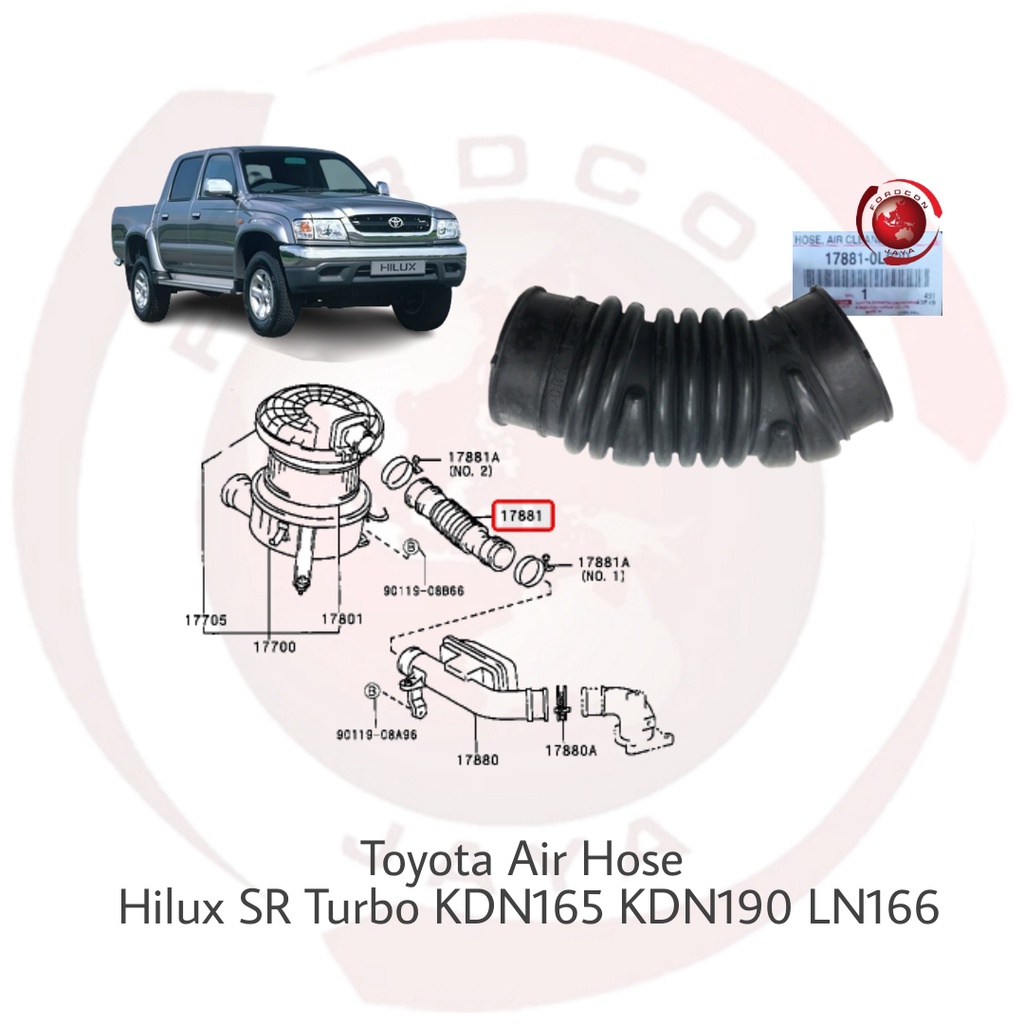 Toyota Air Filter Hose Hilux SR Turbo KDN165 KDN190 LN166 3L 17881 ...