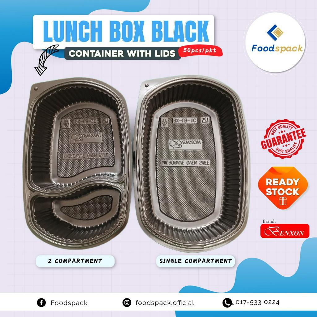 (50PCS) BENXON Black PP Lunch Box 1 Compartment / 2 Compartment with ...