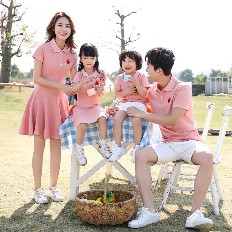 Pink Polo Girl Dress Family Matching Outfits T-shirt Couple Set Clothes ...