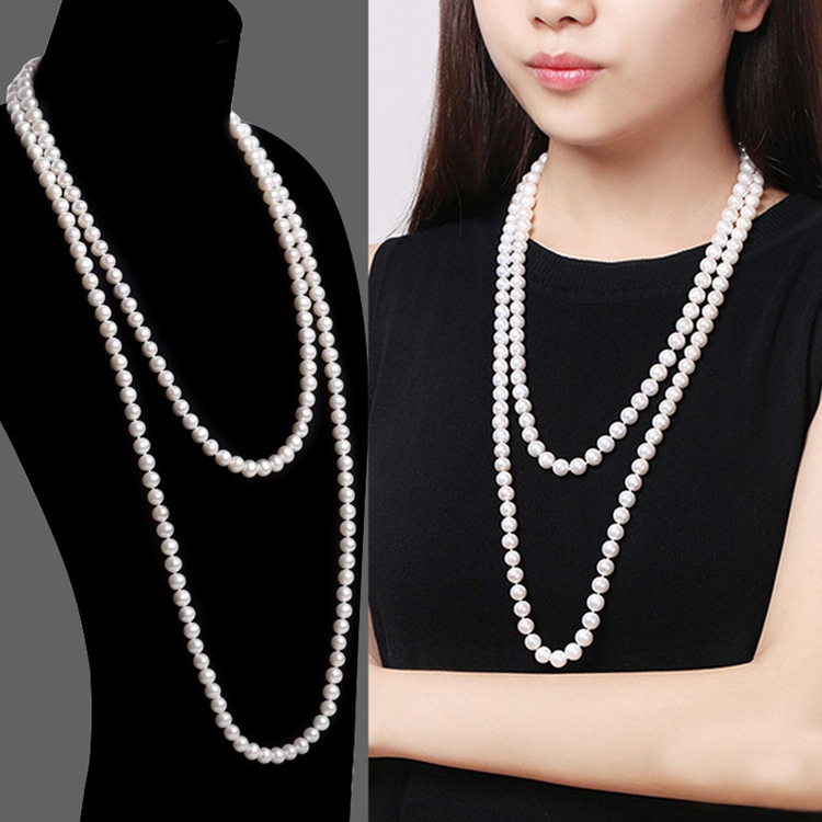150cm Long Imitation Pearl Necklace Ladies Multilayer Pearl Necklace ...