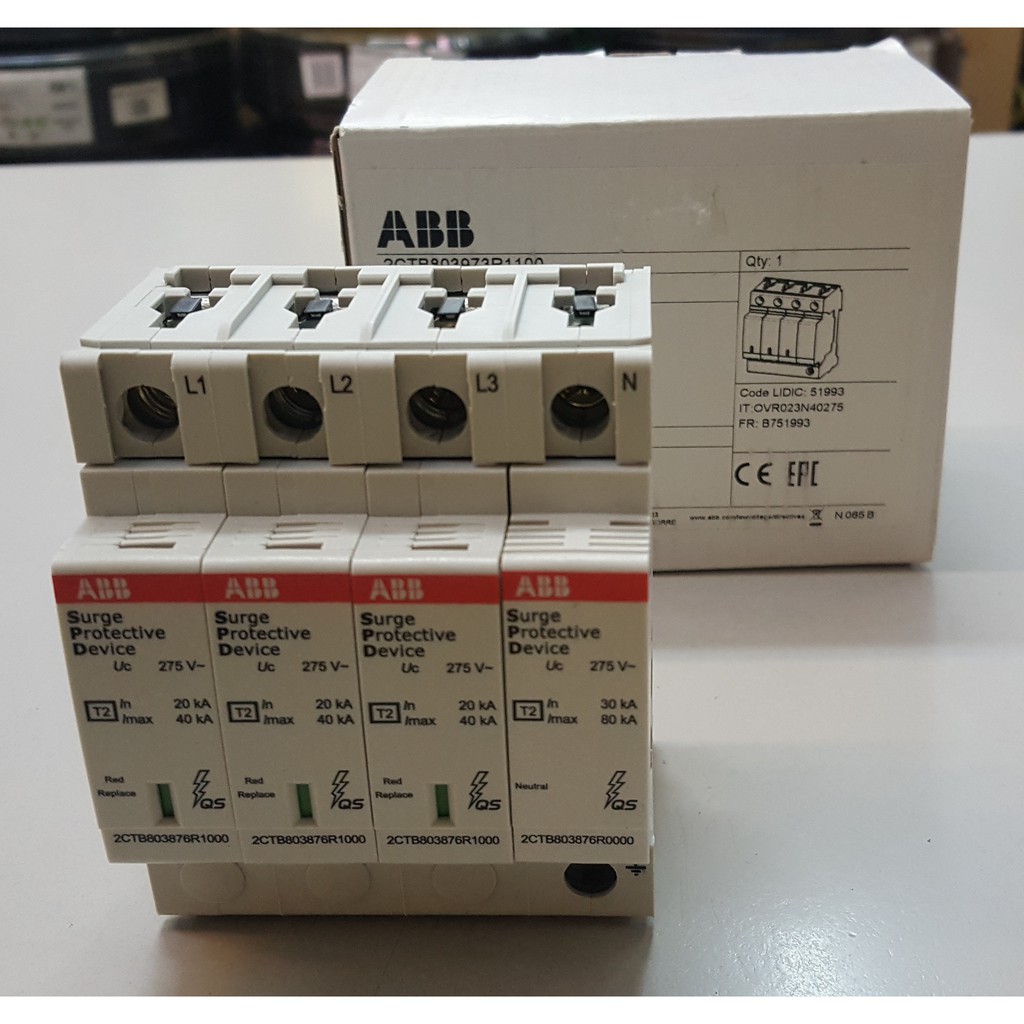 ABB Surge Protective Device OVR T2 3N 40-275 P TS QS 3 phase Lightning ...