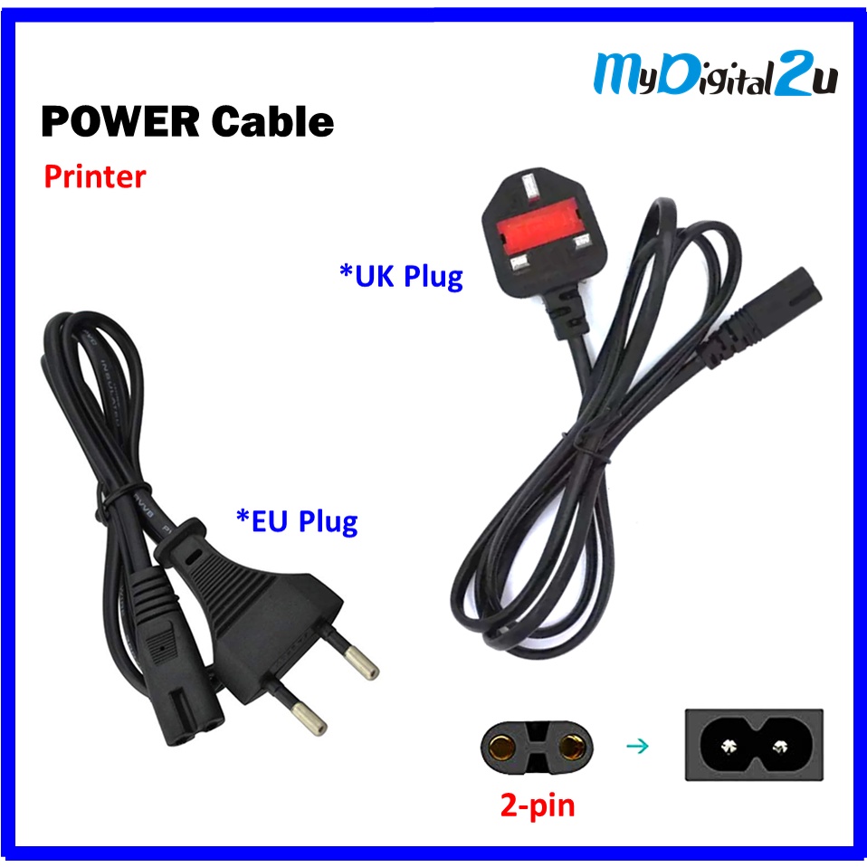 UK Plug To 2 Pin with Fused Power Cable for Printer Scanner Fax Power ...