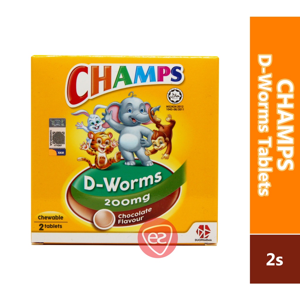 CHAMPS D-WORMS RANGE ( 200MG CHOCOLATE FLAVOUR CHEWABLE TABLET 2S / D ...