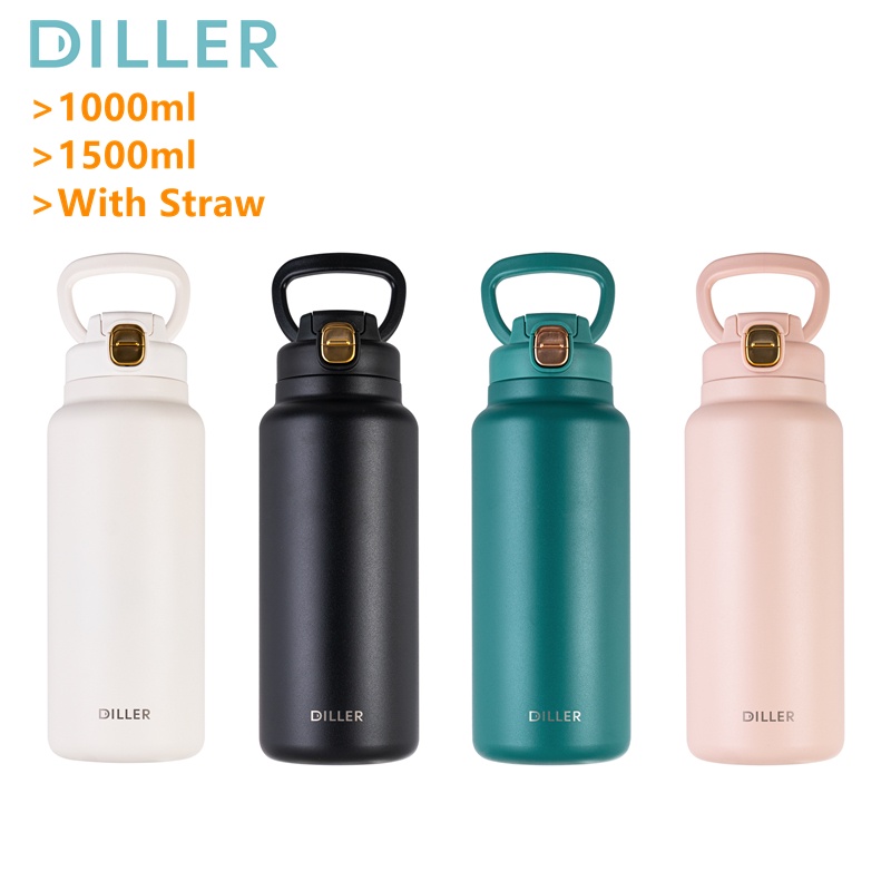 Diller Large Thermos Bottle Stainless Steel Straw 12 Hours Vacuum Flask ...