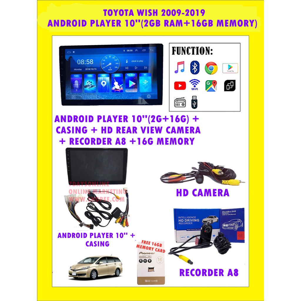 TOYOTA WISH 2009-2019 10" ANDROID PLAYER 16GB 2RAM + CASING + HD REAR ...
