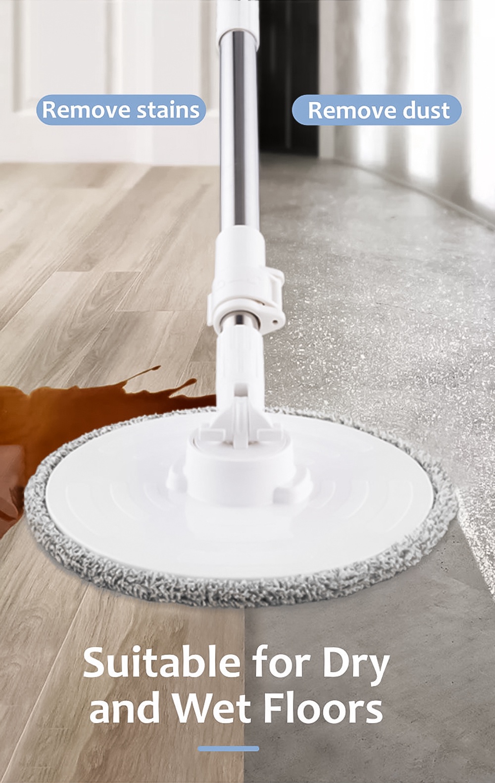 Farcent Flat Spin Mop Compact Dual-axis Spin Mop Set Stainless Steel ...