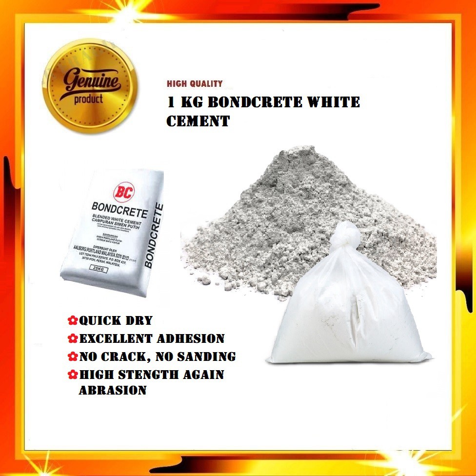 1KG Bondcrete White Cement / Simen Putih for Plastered Wall, Fill Tile ...