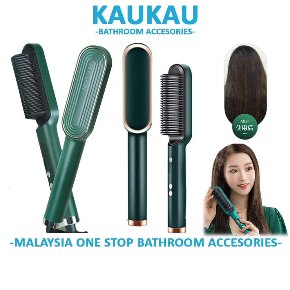 KAUKAU One-handed Operations Electric Hair Straightener Brush Heating ...