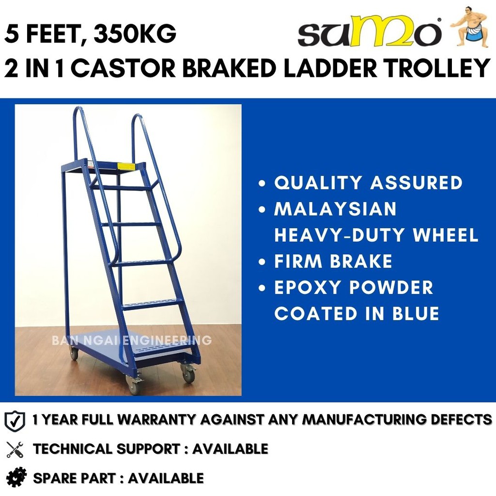SUMO 5 Feet Fully Welded Castor Braked 2 in 1 Platform Ladder Trolley ...