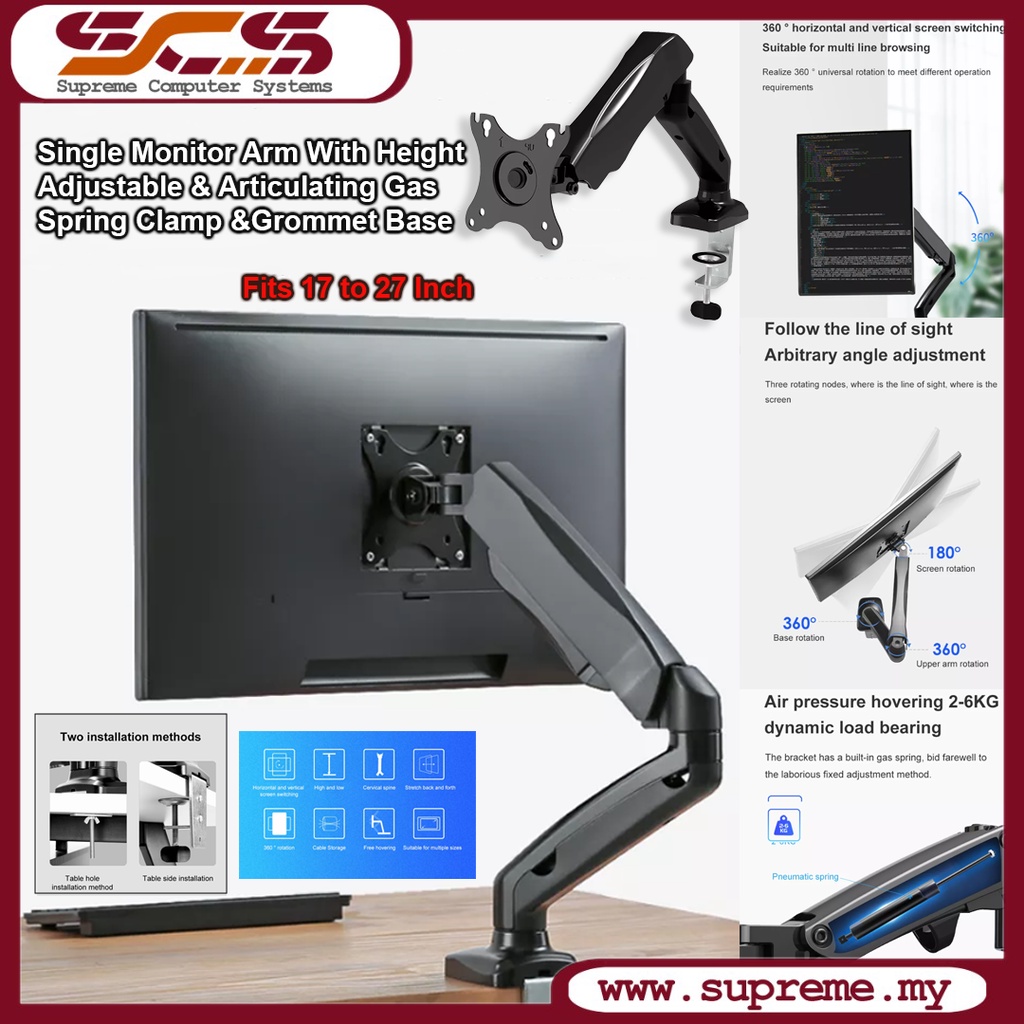 Single Monitor Arm With Height Adjustable and Articulating Gas Spring ...