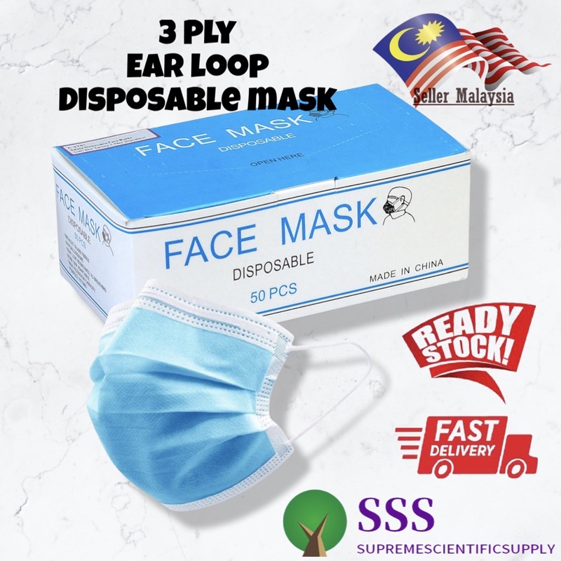 🔥[Ready stock]🔥Safety-Disposable Face Mask Ear Loop(3 Ply),50pcs/box ...