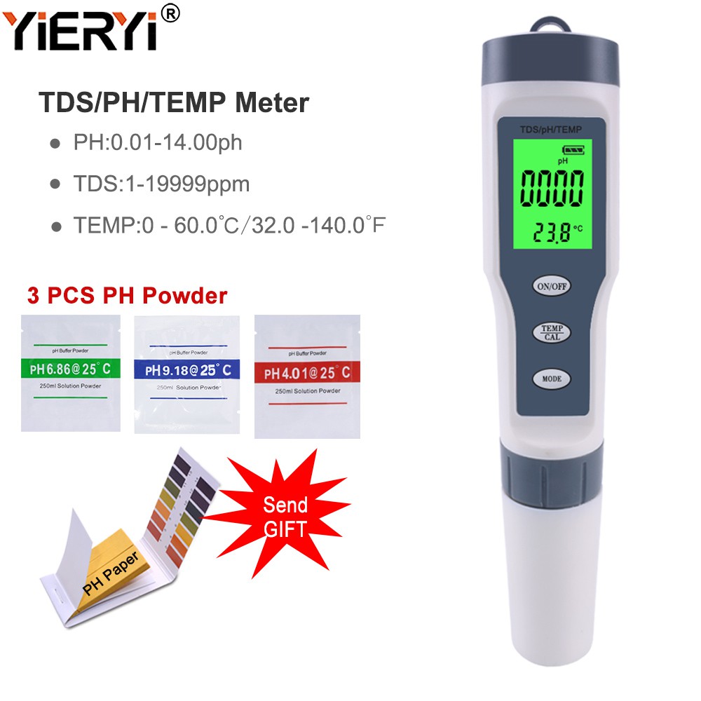 YIERYI 3-in-1 Digital pH Meter with ATC, pH/TDS/TEMP Water Quality ...