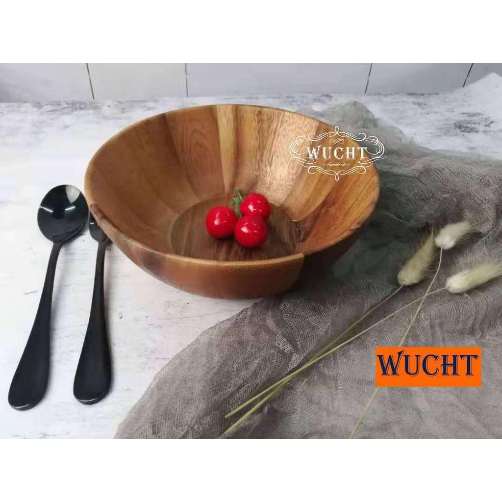 【WUCHT】13cm Natural Acacia Wood Round Serving Bowl 13 cm - Wooden Bowl ...