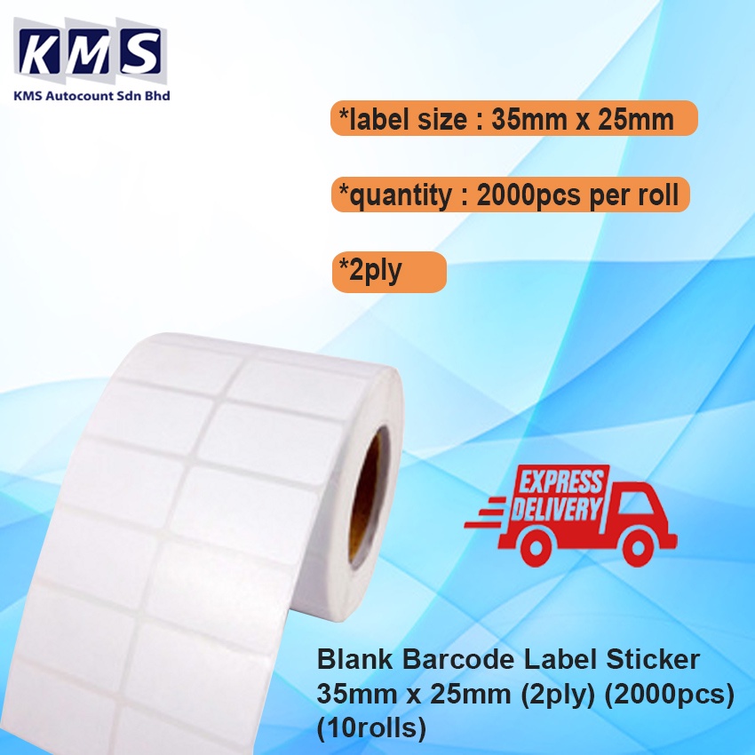 Blank Barcode Label Sticker 35mm x 25mm (2ply) (2000pcs) (10rolls ...