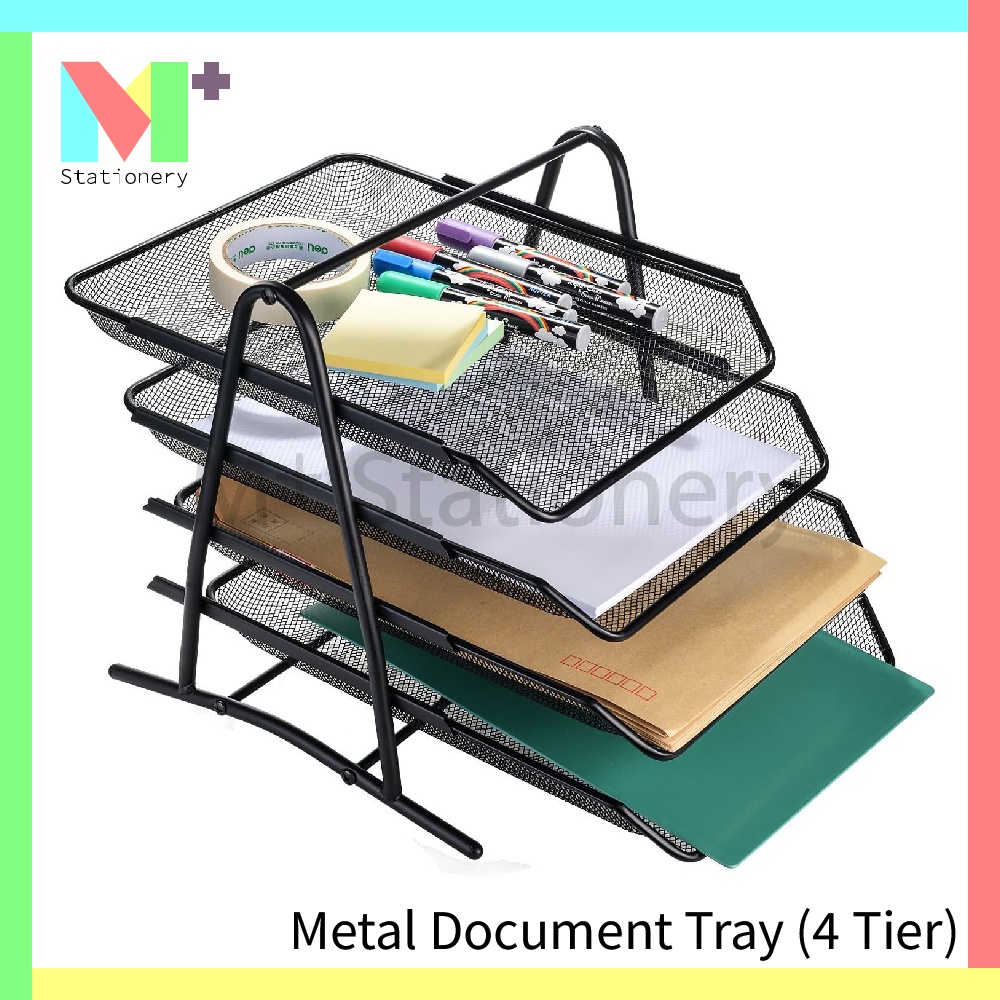 (4 Tier) Metal Office Desktop Organizer File Document Letter Paper Tray ...