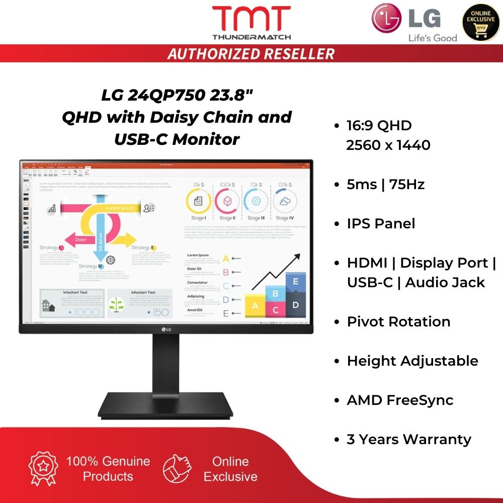 LG 24QP750 Monitor | 23.8" / 16:9 QHD / 5ms / 75Hz | IPS | HDMI / DP ...