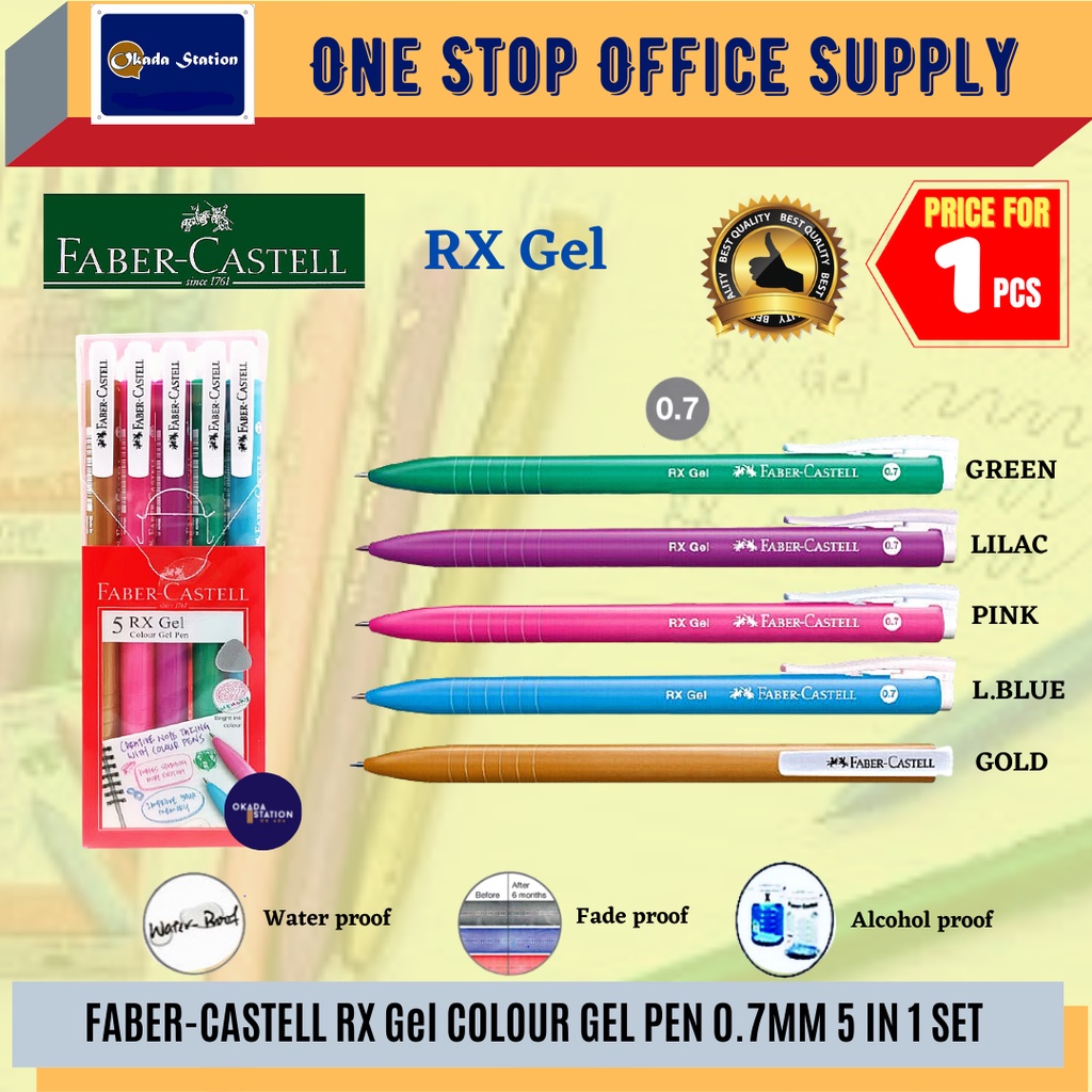Faber Castell Rx Gel Bright Colour Set of 5 / Gel Pen / Bright Colour ...