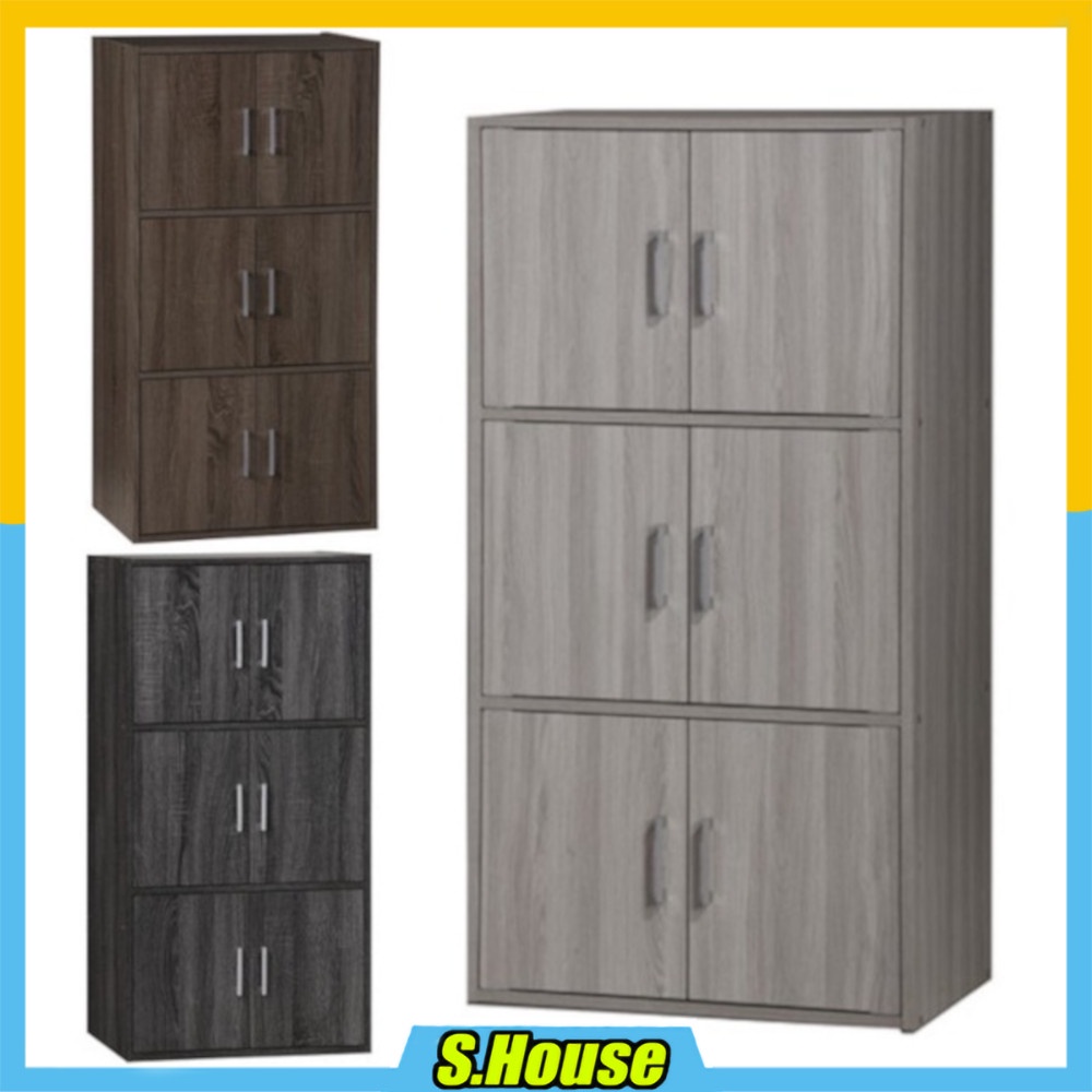 3 Tier Shelf Cabinet Cupboard Wood Rack File Door Book Study Rak ...