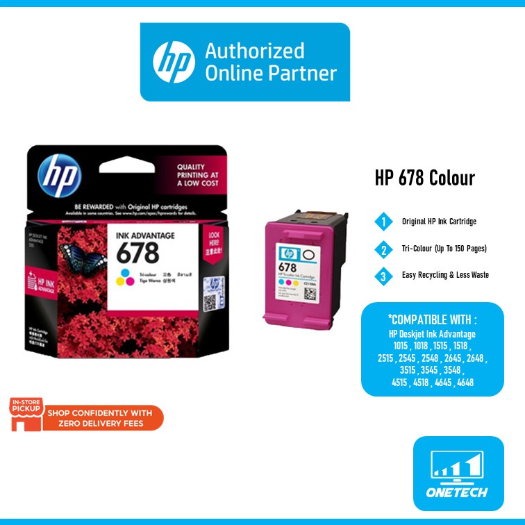 HP 678 Original Ink Advantage Cartridge - Black/Tri-Color CZ107AA ...
