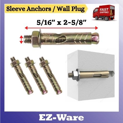 5/16” x 2 5/8” (1’s) Sleeve Anchor Wall Expansion Bolt Iron Plug Wall ...