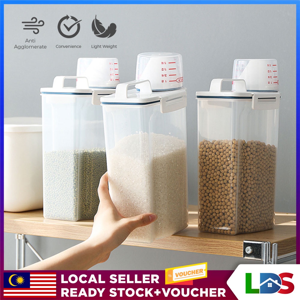 LDS Malaysia 2L Kitchen Food Dispenser Rice Dispenser Storage Container ...