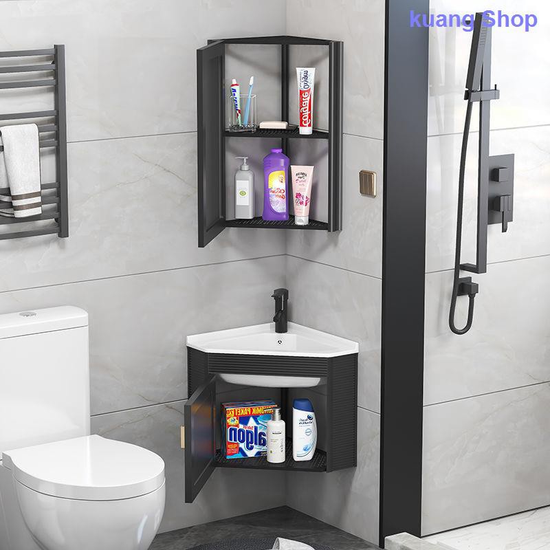 Ready stock!！small apartment triangle wash basin bathroom cabinet ...