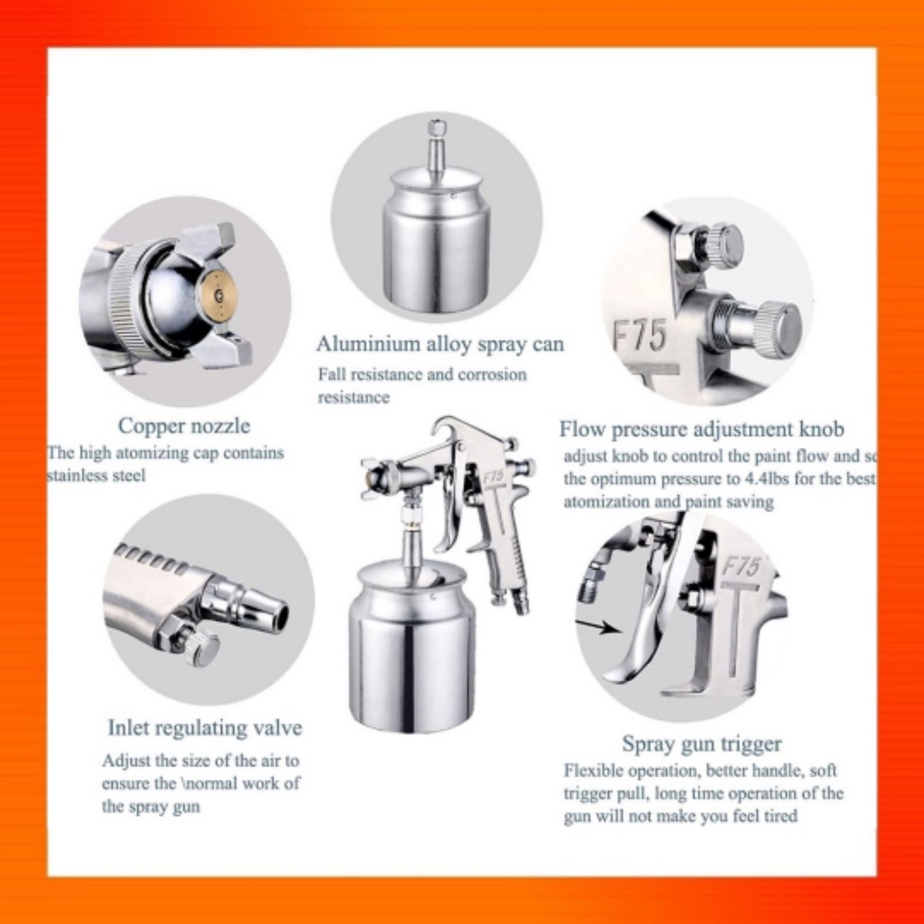 PAINT SPRAY GUN 1.5MM NOZZLE 750CC F75S PAINTING SPRAY GUN PNEUMATIC ...