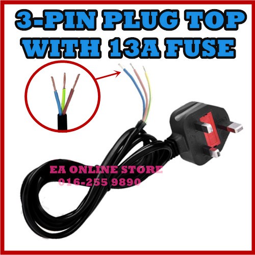 Power Supply 3 PIN Plug Top with 3 core Cable UK PLUG with Fuse 13A ...