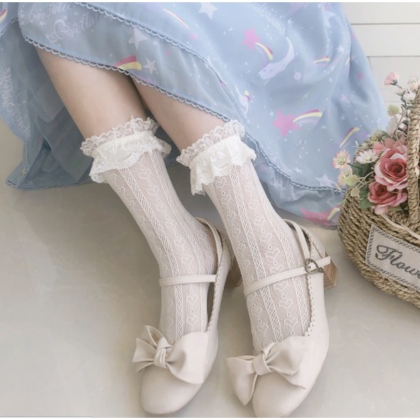 Kk-25 gothic lolita lace socks vintage cosplay japan lace | Shopee Malaysia