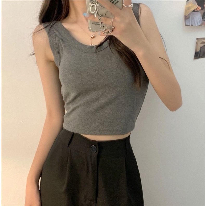 Lady Build In Bra Crop Singlet Fits S L Shopee Malaysia