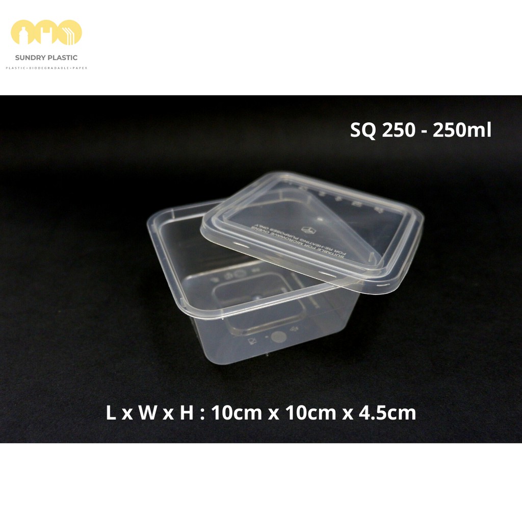 SQ250 [MICROWAVABLE] Square Plastic Food Container With Lid / Dessert ...