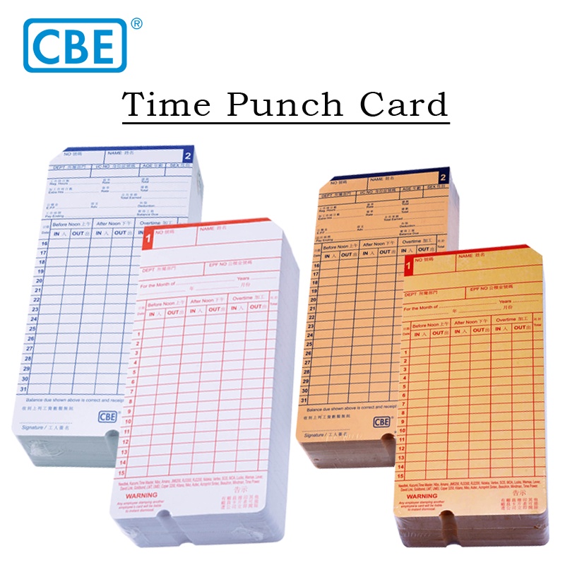CBE Punch Card (brown) 100pcs / Timer Recorder Punch Card (Brown ...