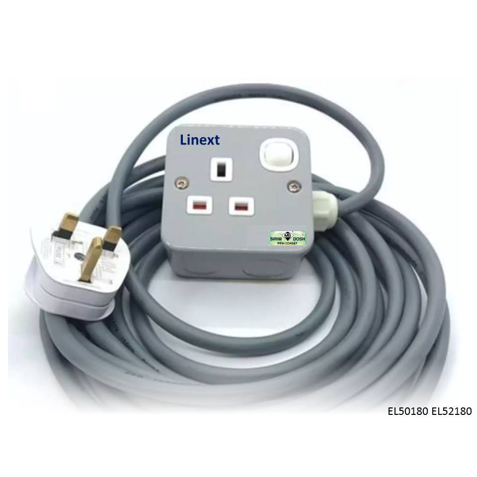 Extension Switch Socket Heavy Duty Metal Clad 13A Single Switch Socket Extension Trailing Wire ...