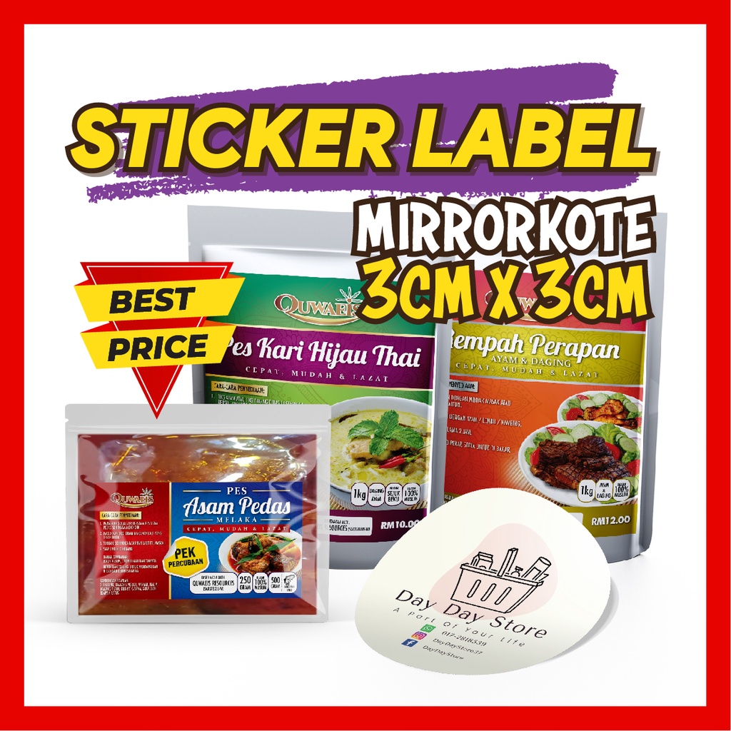 Sticker Label Produk - Mirrorkote Sticker (cut to shape) 3CM x 3CM ...