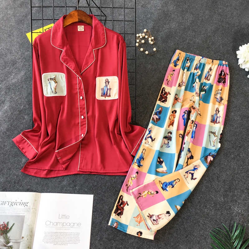 New Pattern Stain Pajamas Woman Korean Sweet Lovely Imitate Real Silk ...