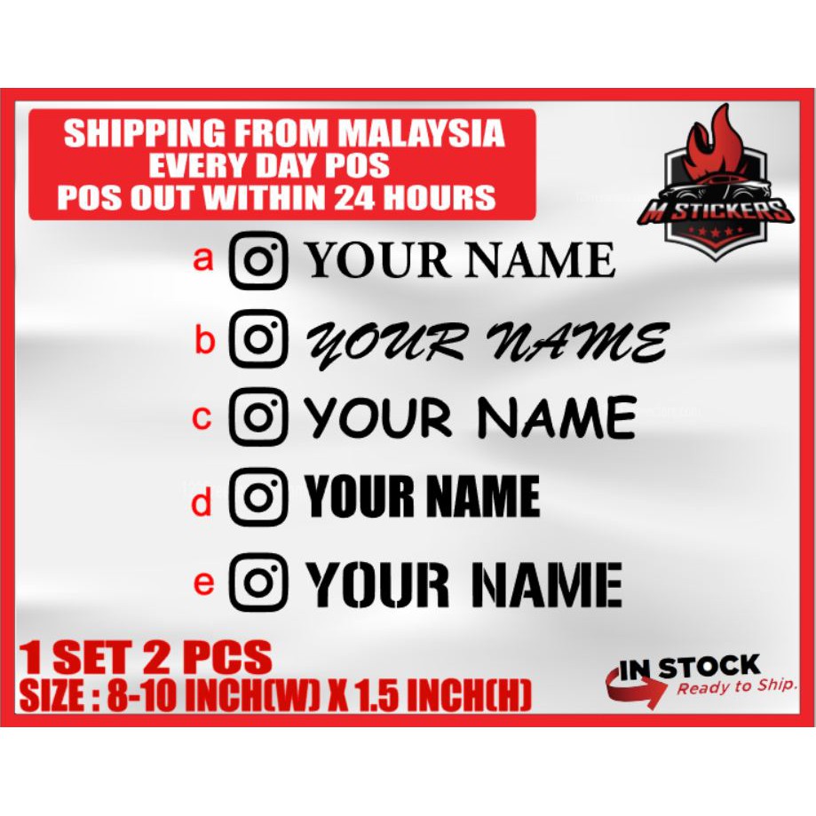 [M STICKERS] 2 PCS INSTAGRAM CUSTOM NAME CAR STICKER KERETA MYVI VIOS ...