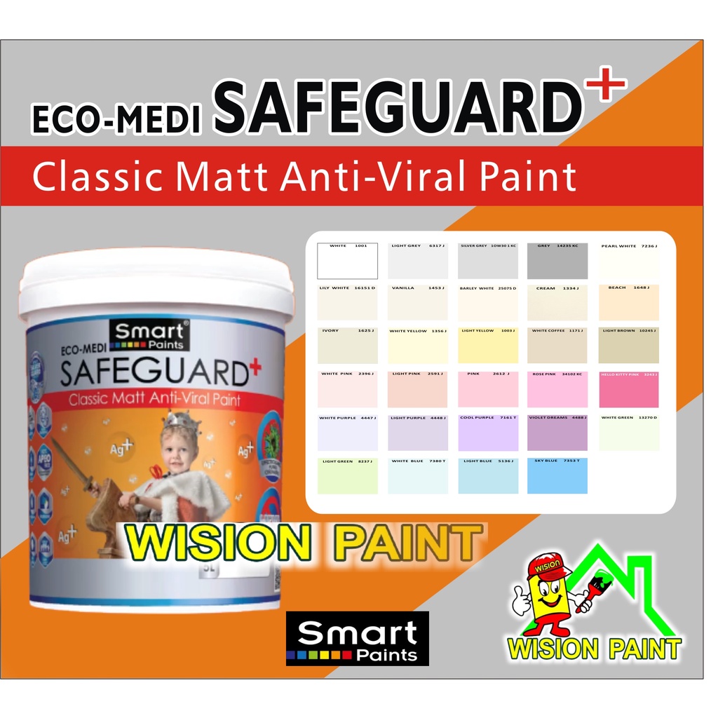 (15L) Smart Paint ECO-MEDI SAFEGUARD+ / Classic Matt Anti-Viral Paint / 56 Perfect Colours ...