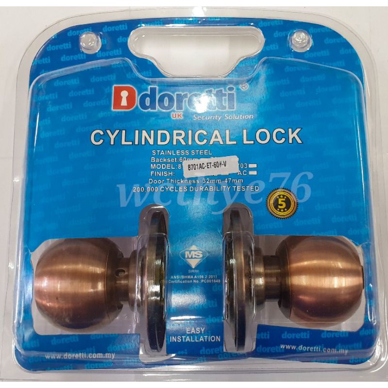 Doretti Cylindrical Lock / Tombol Pintu / Kunci Pintu DCK8701AC SIRIM ...
