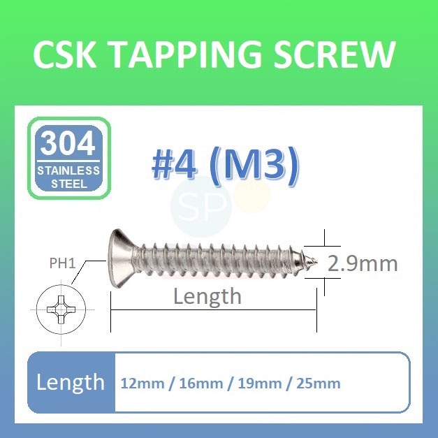 Screw M3 M3.5 M4 M5 M5.5 CSK Self Tapping Screw 304 Stainless Steel ...