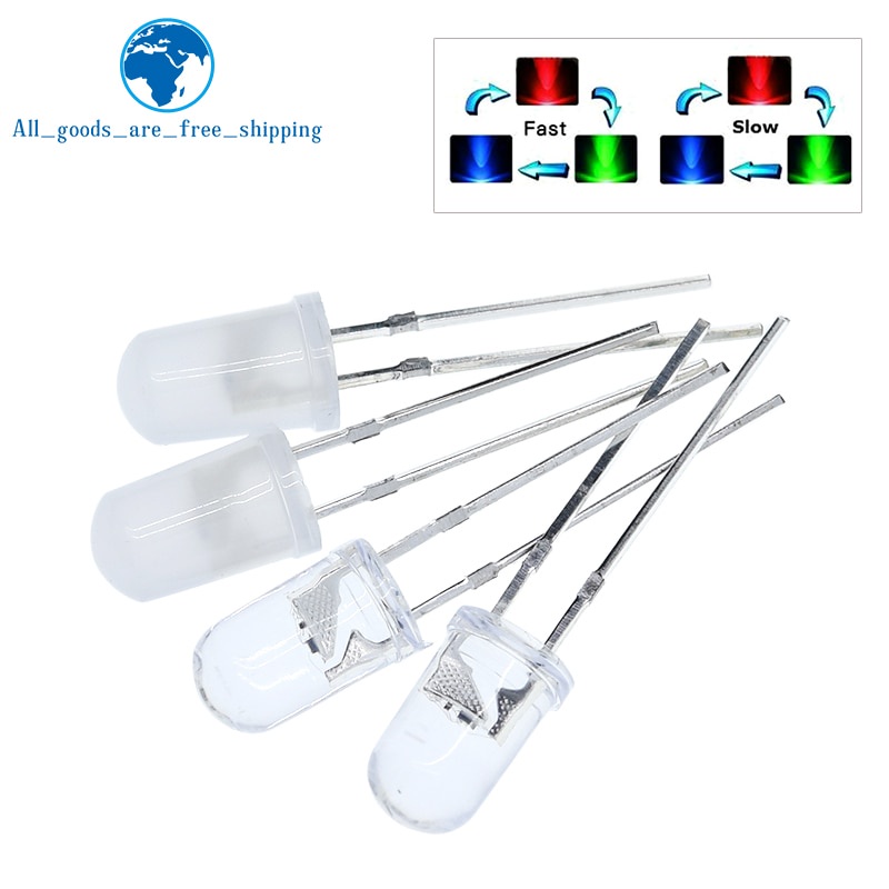 10pcs/lot F5 5mm Fast/Slow RGB Flash Red Green Blue Rainbow Multi Color ...