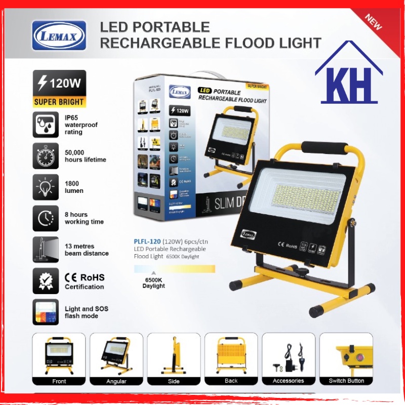 LEMAX LED Portable Rechargeable Flood Light 120W SUPER BRIGHT/LED 120W ...